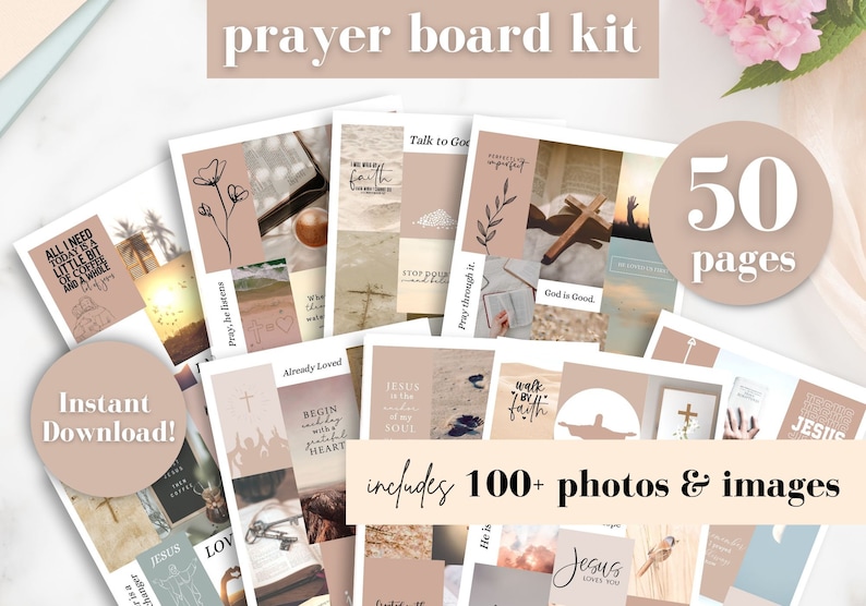 Printable Prayer Board Kit, Prayer Cards, Christian Wall Collage, Bible ...