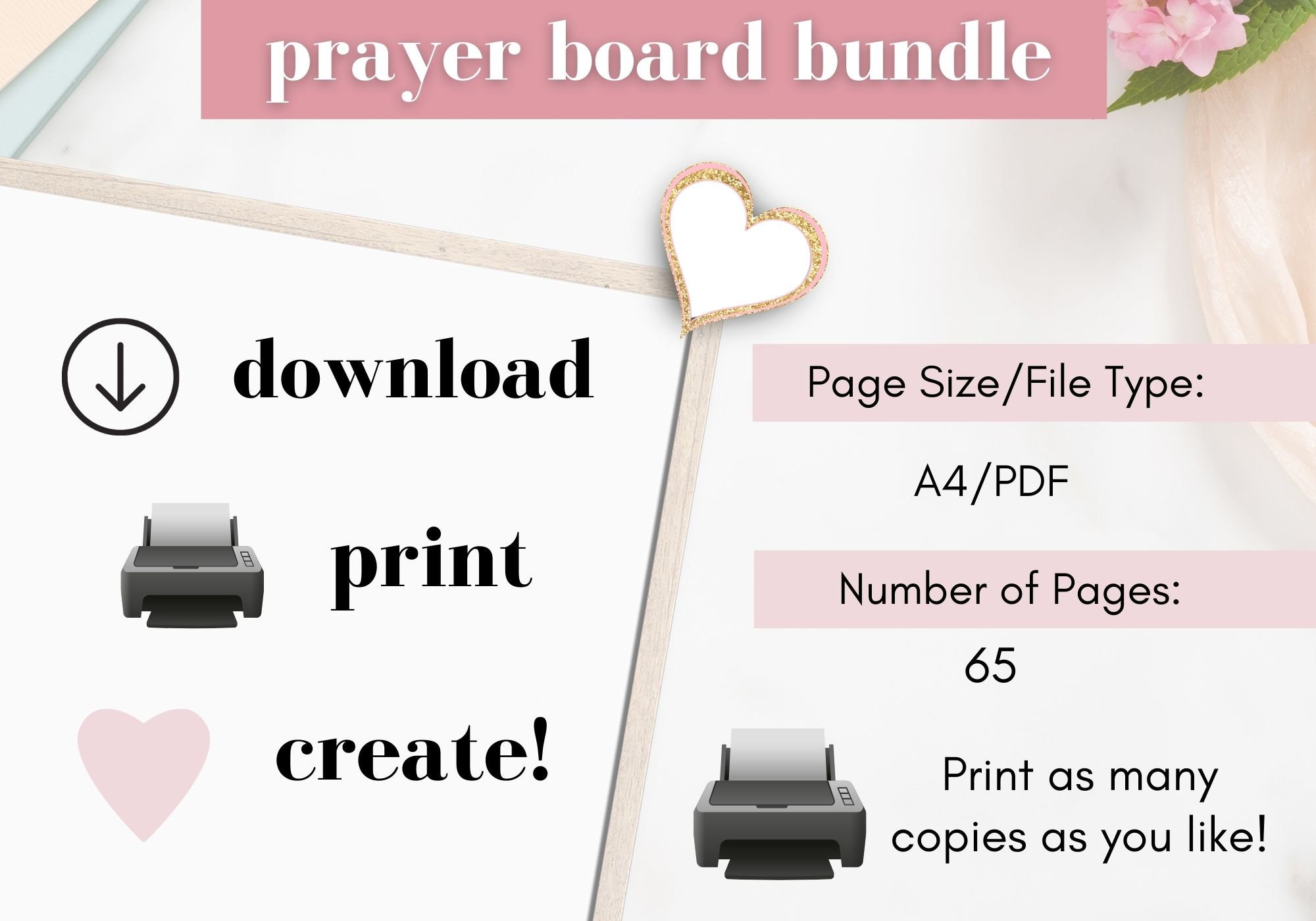 Pink Prayer Board Bundle, Prayer Board Party Printables, Christian ...