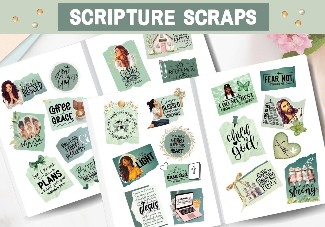 Scripture Scraps Printable, Faith Junk Journal Scraps, Prayer Board Kit ...