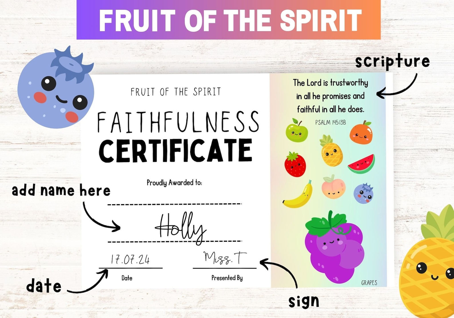 Printable Fruit of the Spirit Certificates, Printable Fruit of the ...