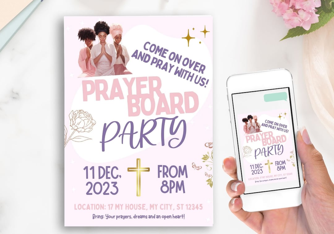 Editable Prayer Board Party Invitation, Printable Prayer Party Invite ...