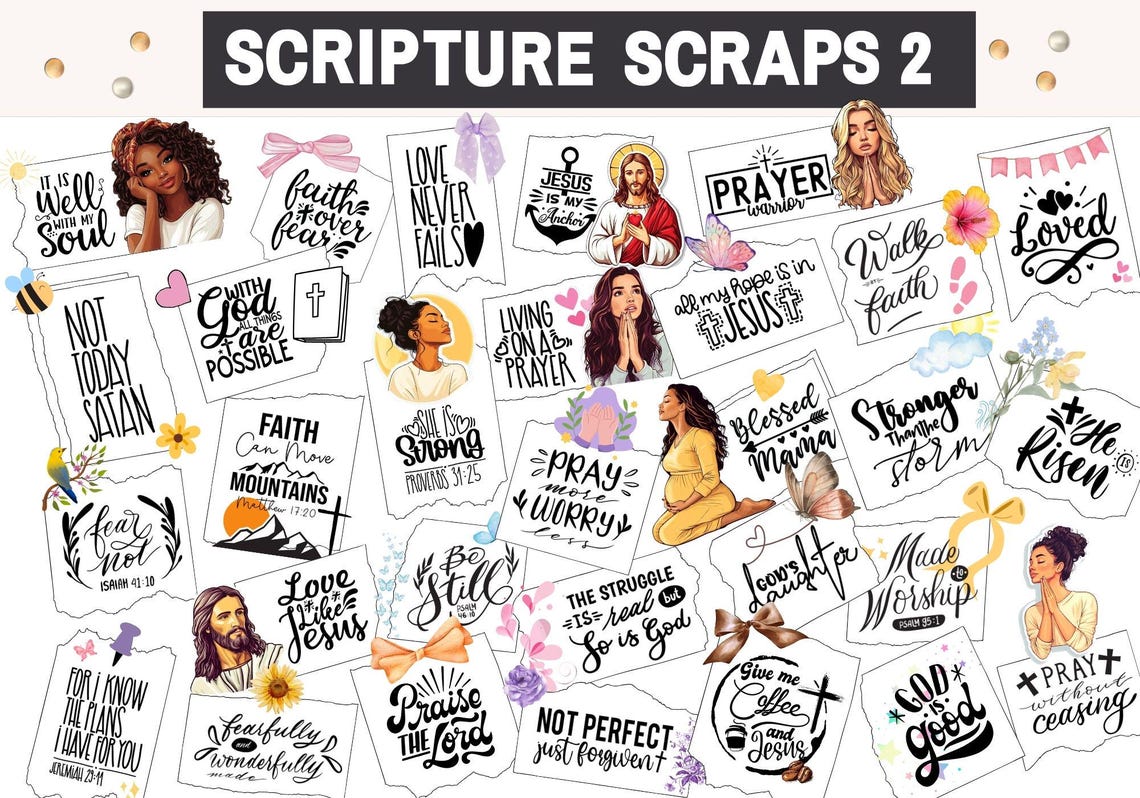 Scripture Scraps Printable, Faith Junk Journal Scraps, Prayer Board Kit ...