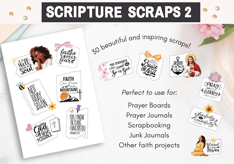 Scripture Scraps Printable, Faith Junk Journal Scraps, Prayer Board Kit ...