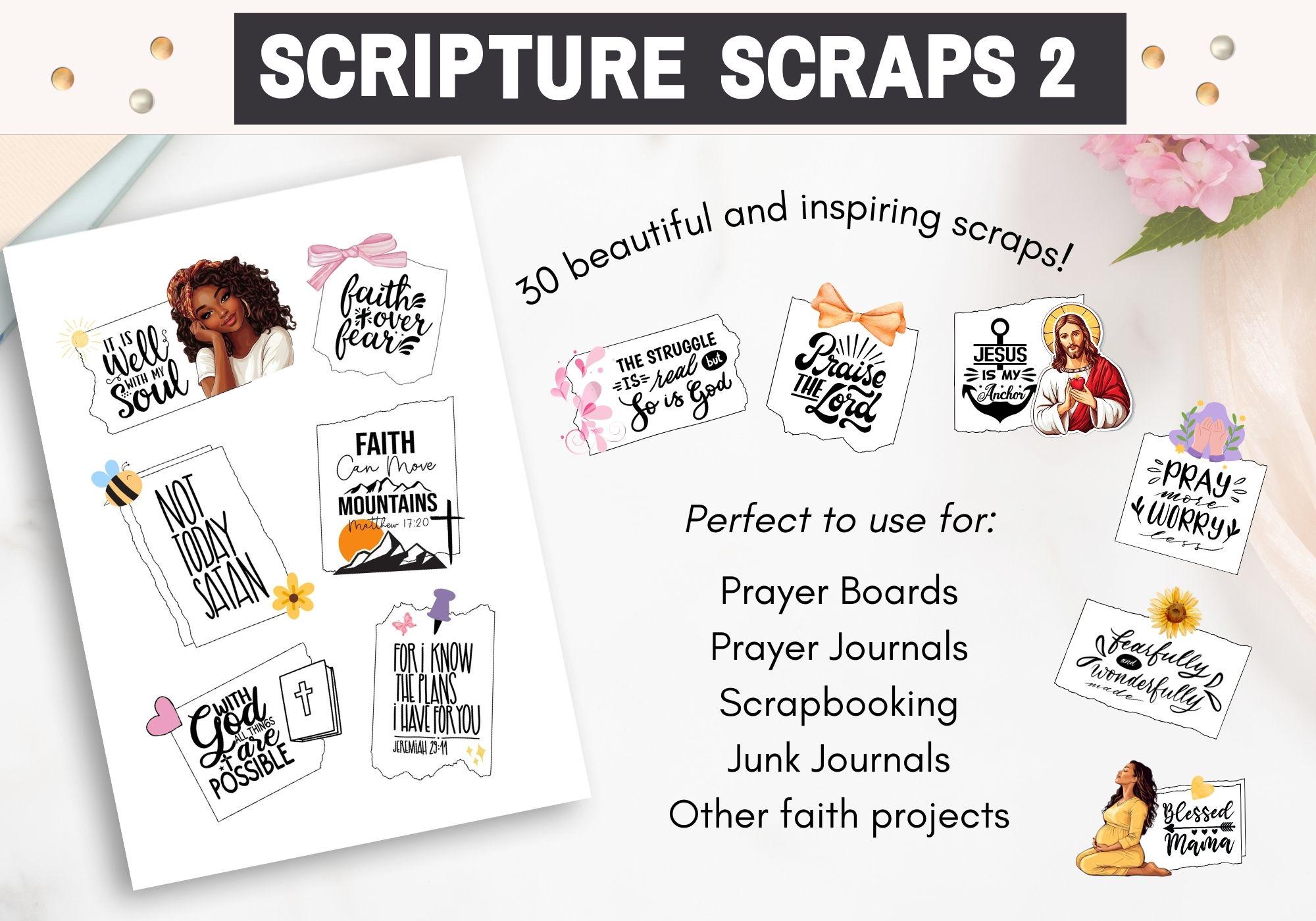 Scripture Scraps Printable, Faith Junk Journal Scraps, Prayer Board Kit ...