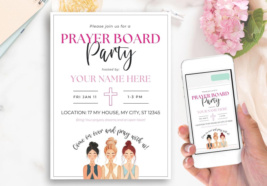 2025 Prayer Board Party Invitation, Editable Prayer Party Invite ...