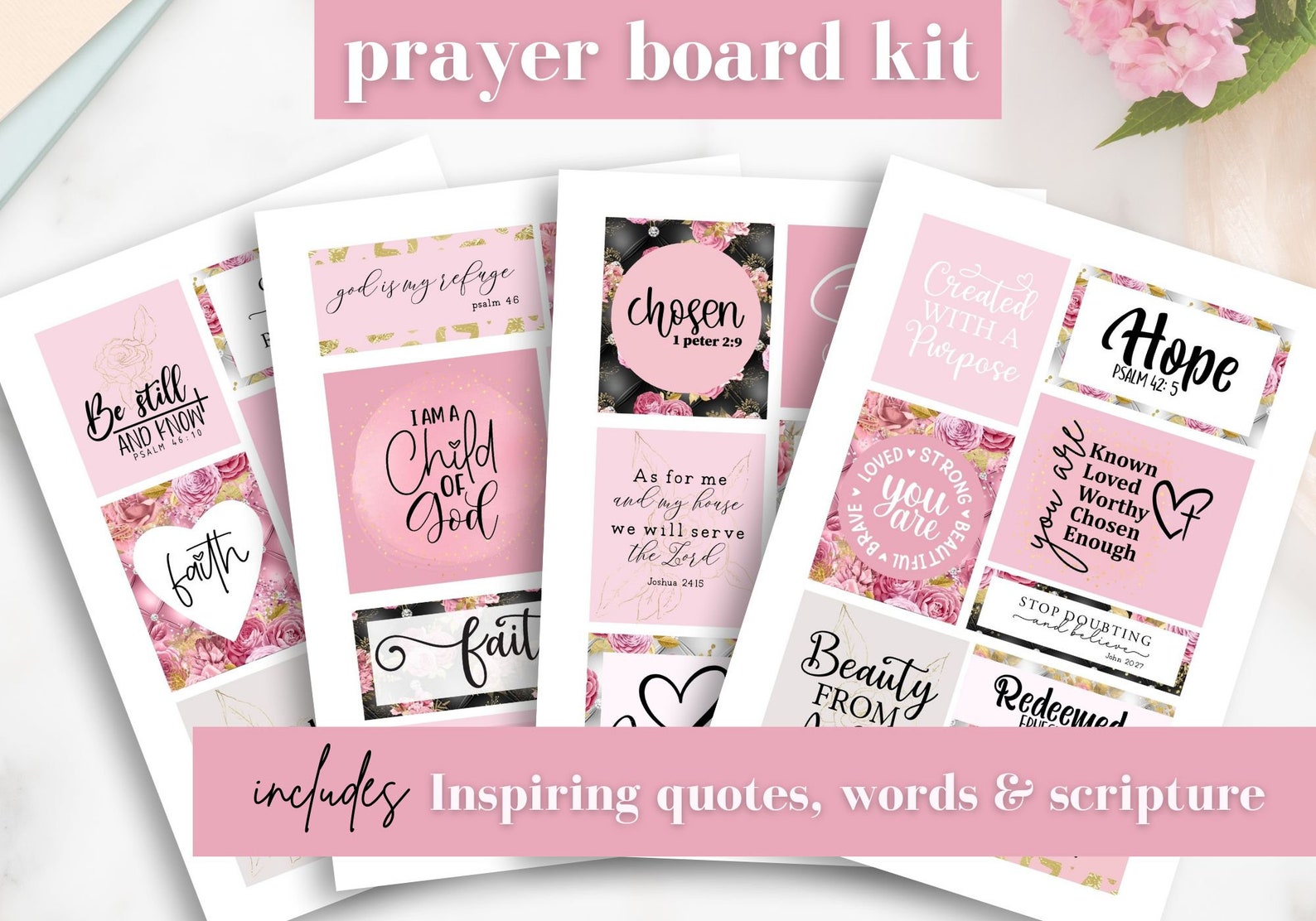 Prayer Board Kit, Printable Prayer Cards, Christian Wall Collage ...