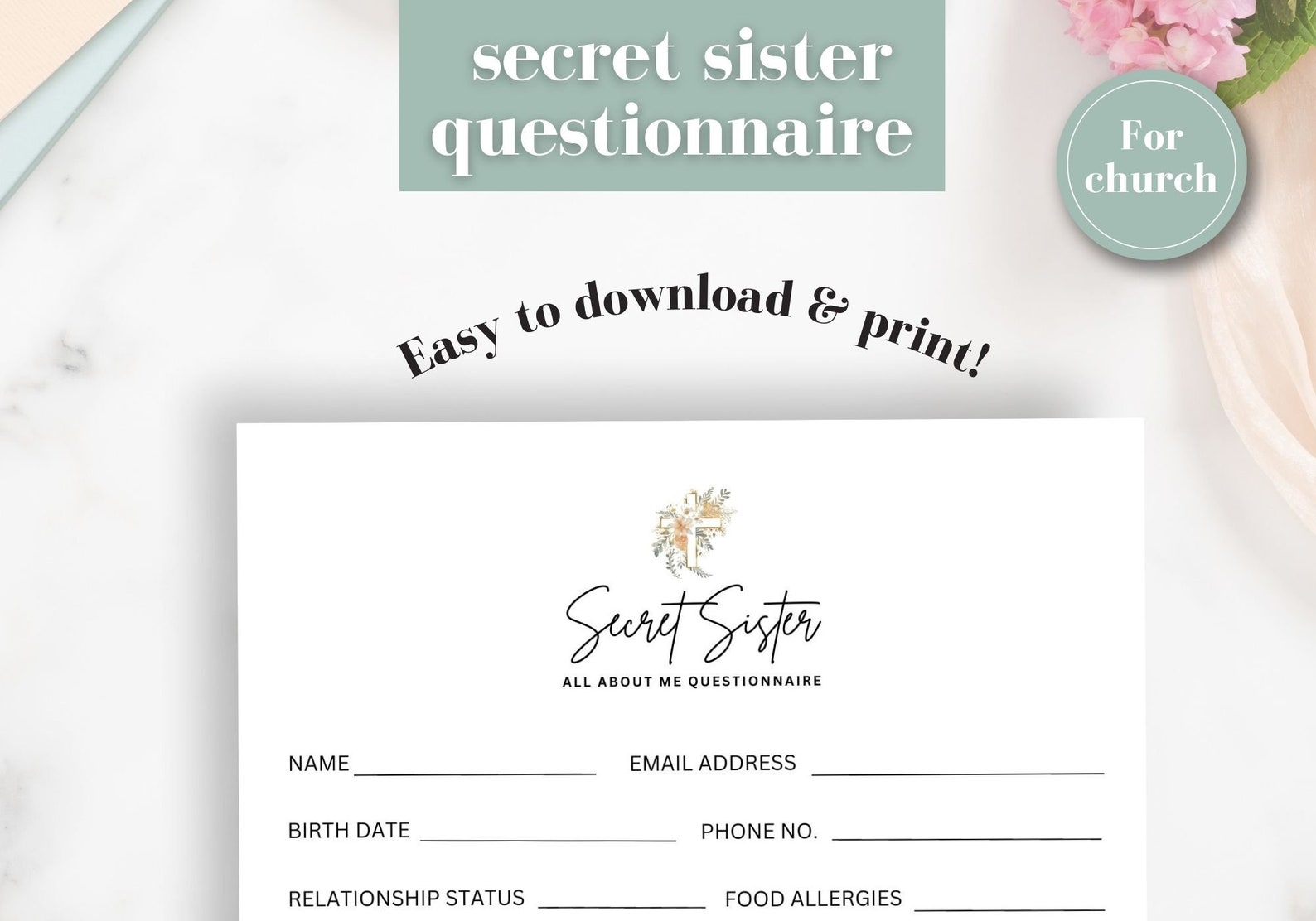 Church Secret Sister Questionnaire, Printable Secret Sister Survey ...