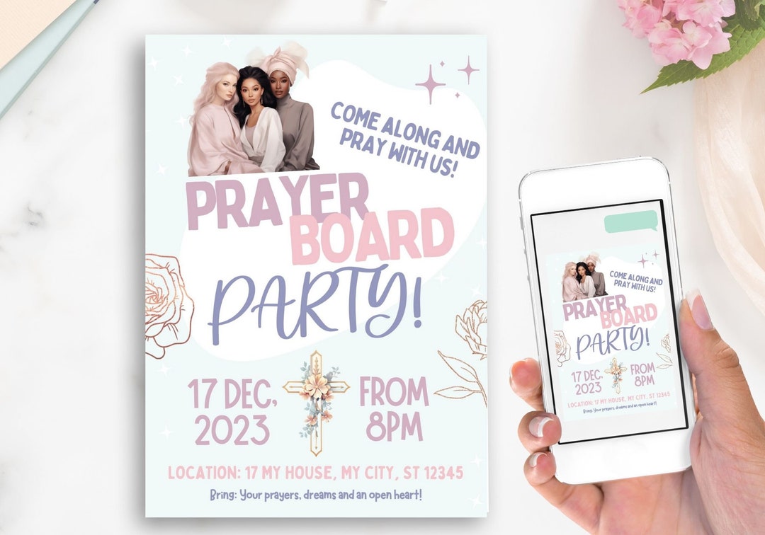 Editable Prayer Board Party Invitation, Printable Prayer Party Invite ...