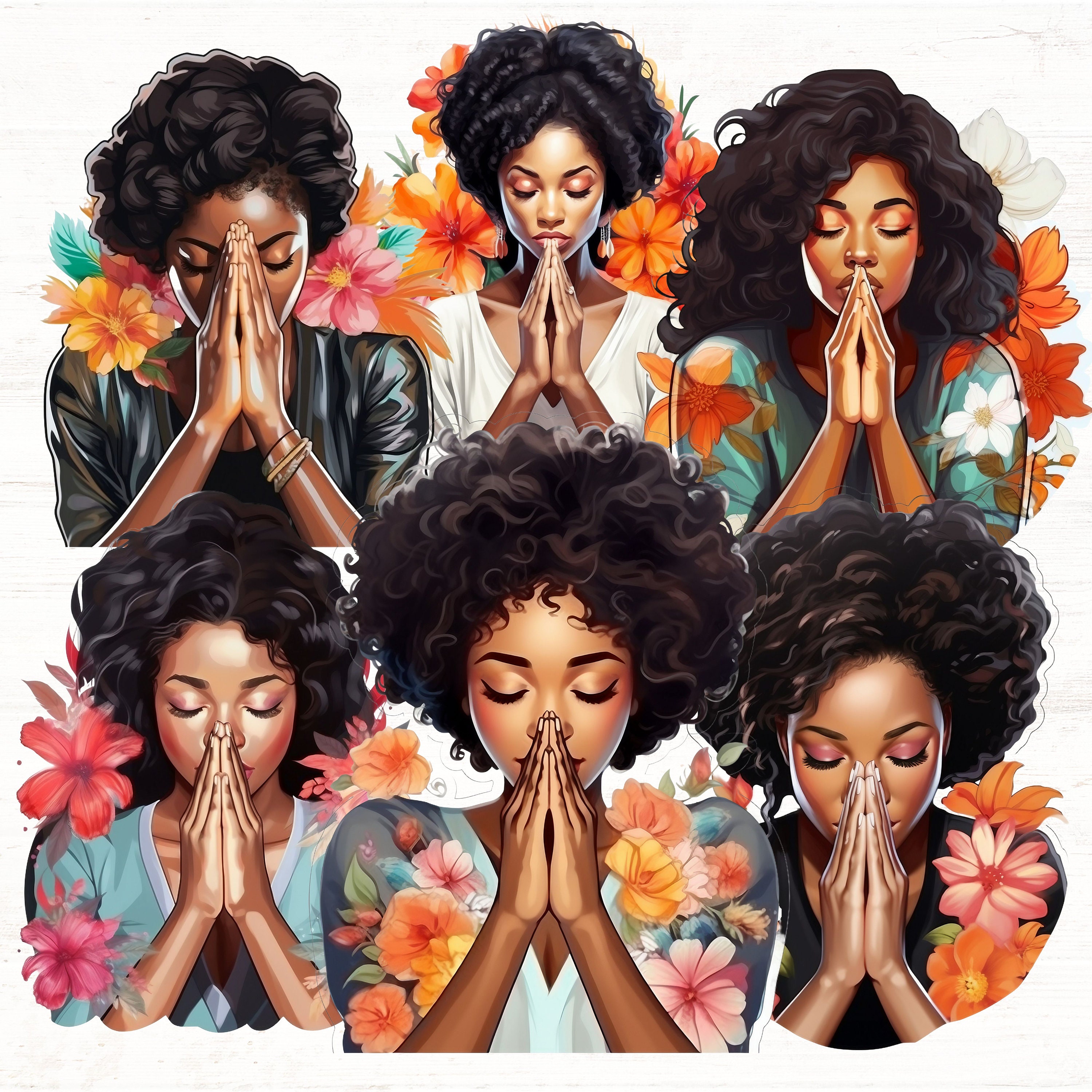 Prayer Clipart, Women in Prayer Pngs, Christian PNG, Black Woman ...