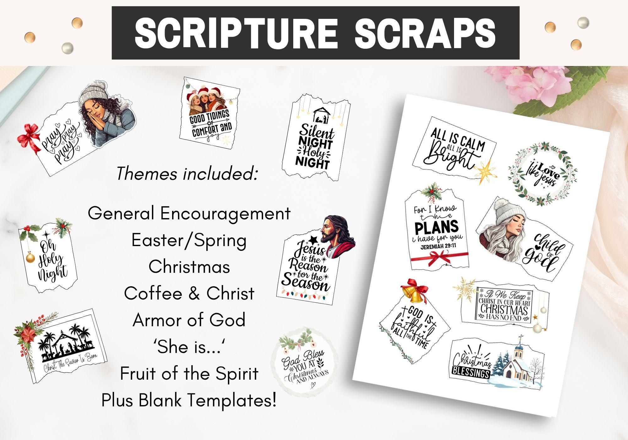 Scripture Scraps Bundle Printable, Faith Junk Journal Scraps, Prayer ...
