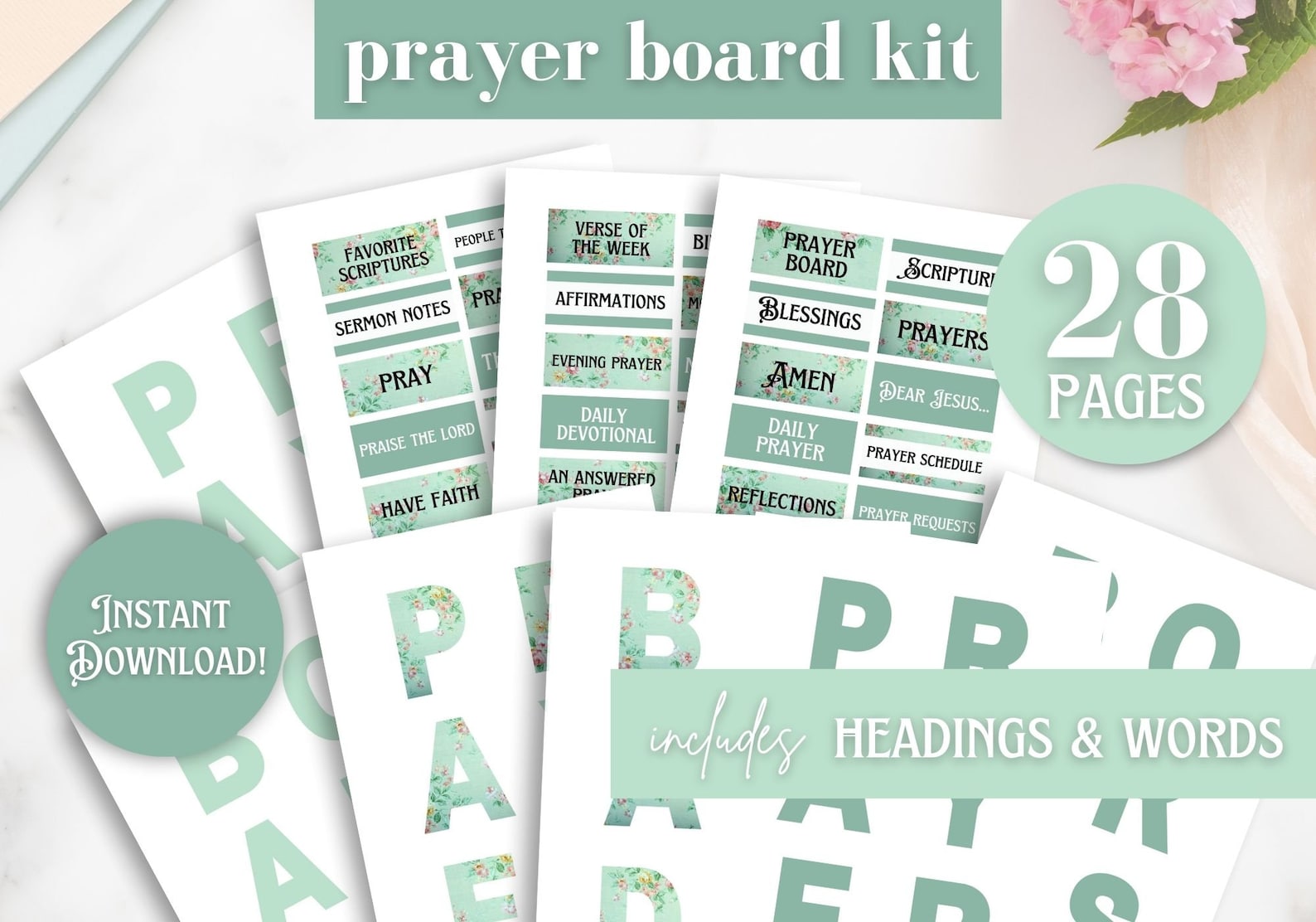 Printable Prayer Board Kit, Vintage Floral Prayer Board, Prayer Cards ...