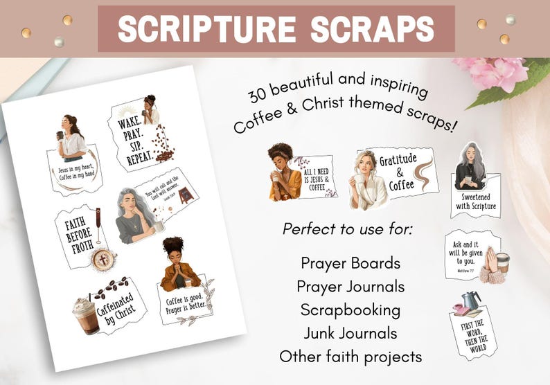 Coffee Scripture Scraps Printable, Faith Junk Journal Scraps, Prayer ...
