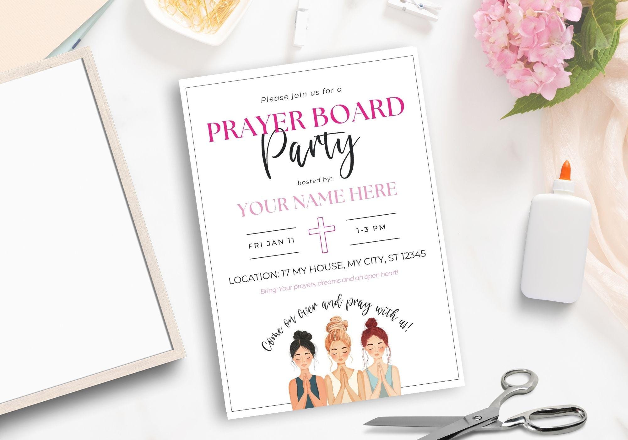 2025 Prayer Board Party Invitation, Editable Prayer Party Invite ...