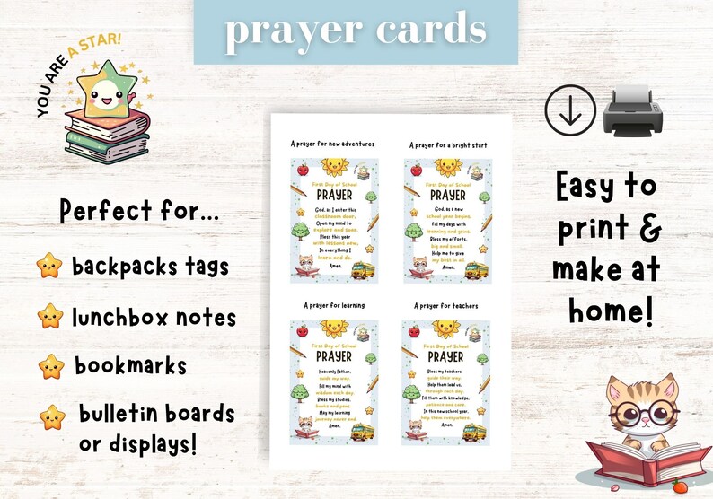 First Day of School Prayer Cards Back to School Prayers - Etsy