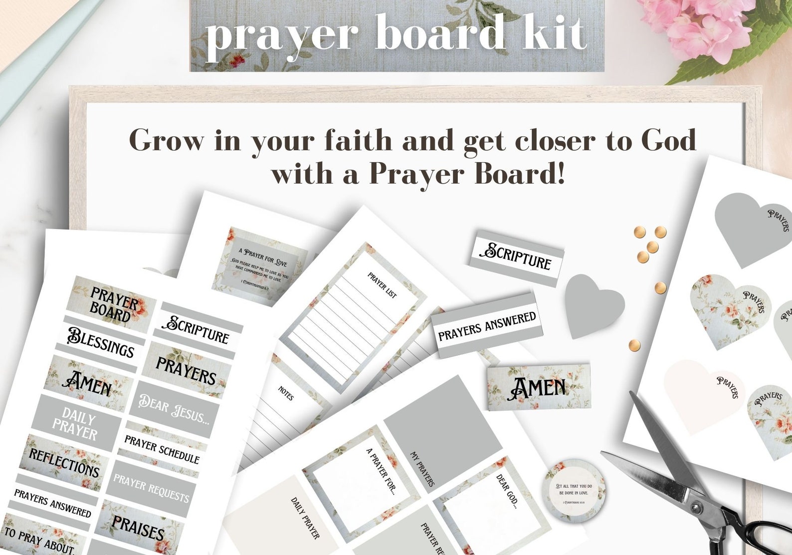 Printable Prayer Board Kit, Vintage Floral Prayer Board, Prayer Cards ...