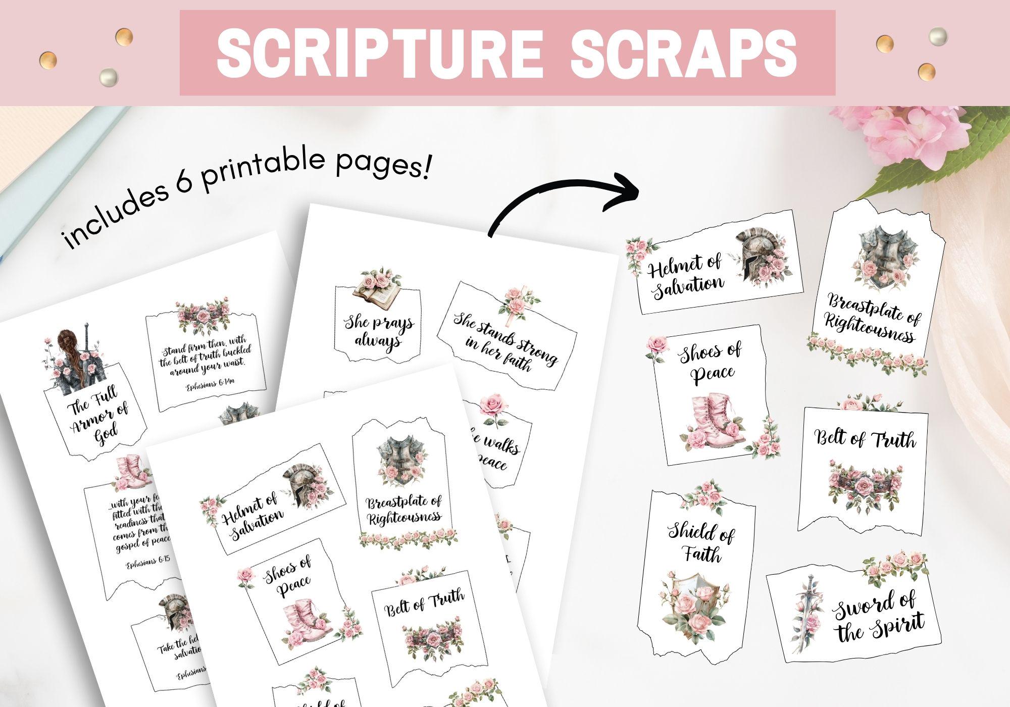 Scripture Scraps Printable, Armor of God, Faith Junk Journal Scraps ...
