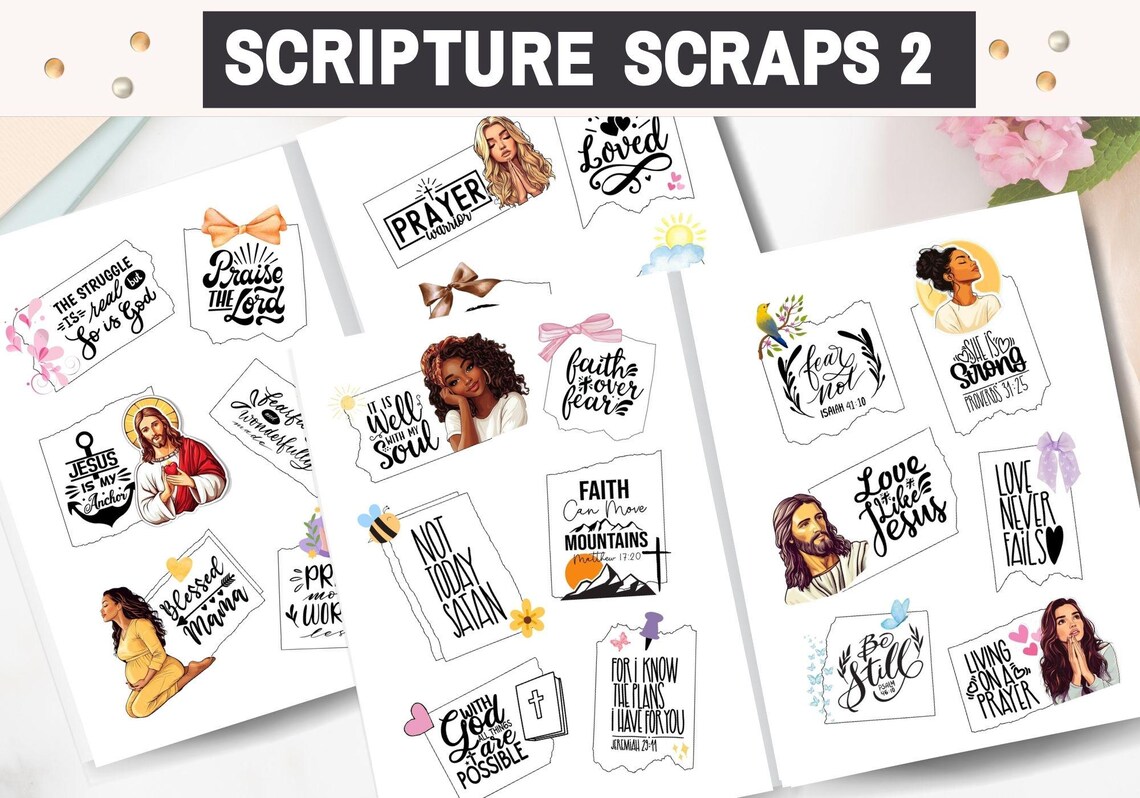 Scripture Scraps Printable, Faith Junk Journal Scraps, Prayer Board Kit ...