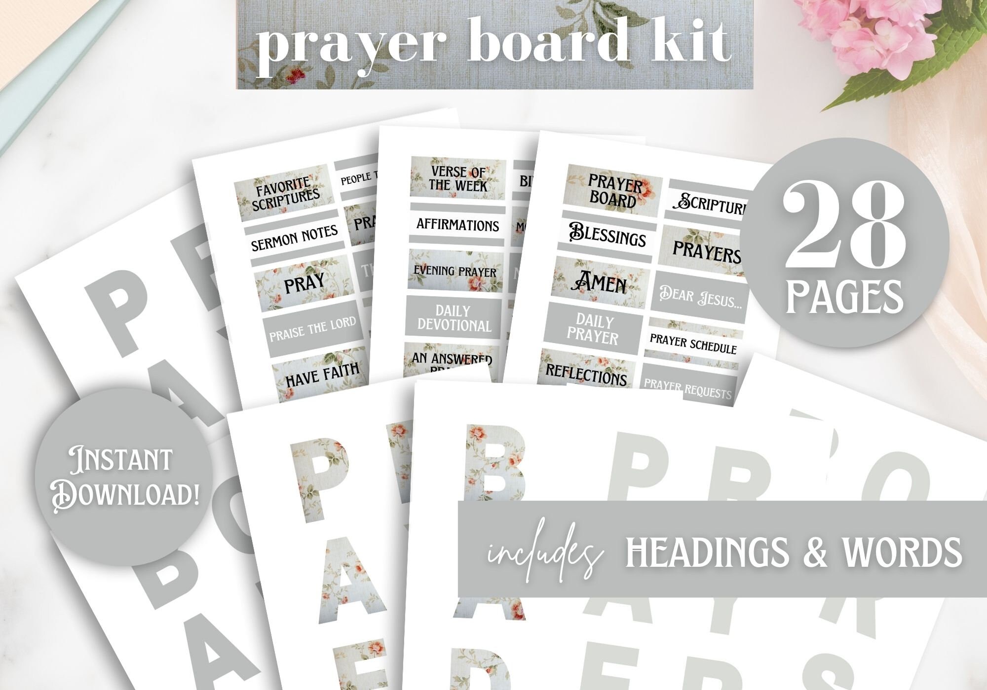 Printable Prayer Board Kit, Vintage Floral Prayer Board, Prayer Cards ...
