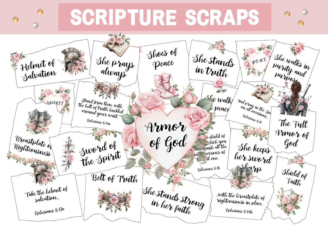 Scripture Scraps Printable, Armor of God, Faith Junk Journal Scraps ...