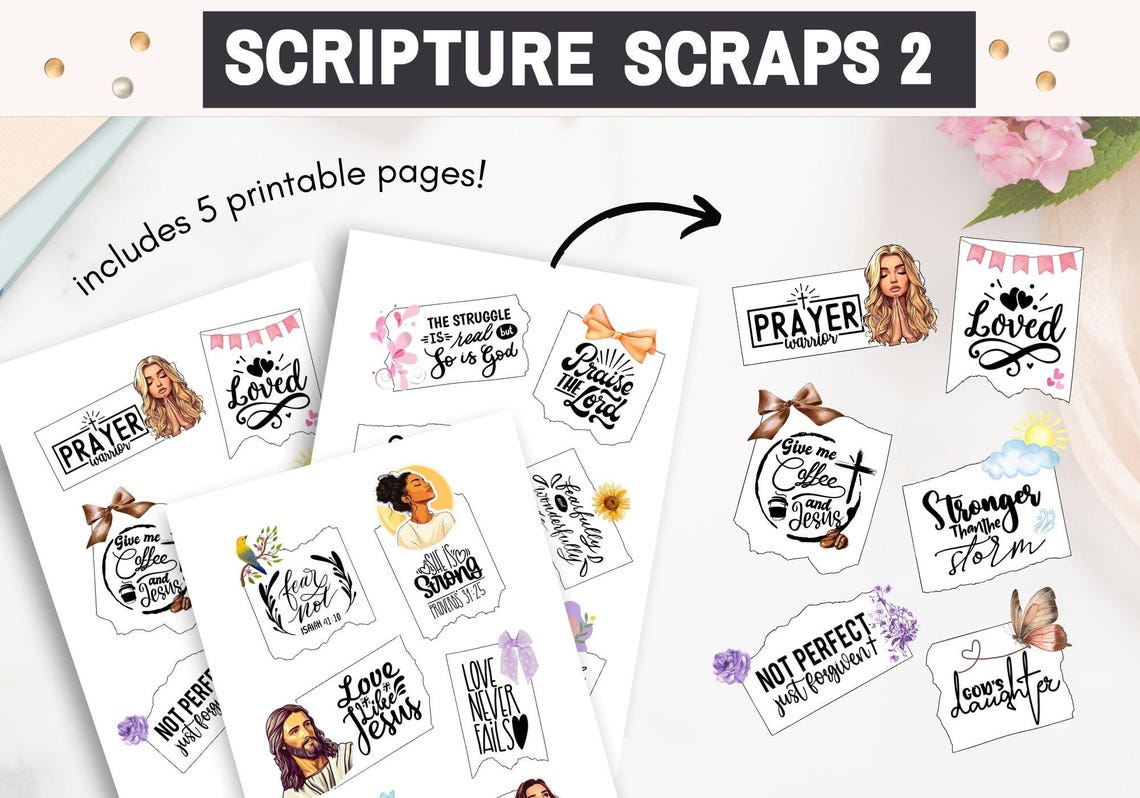 Scripture Scraps Printable, Faith Junk Journal Scraps, Prayer Board Kit ...