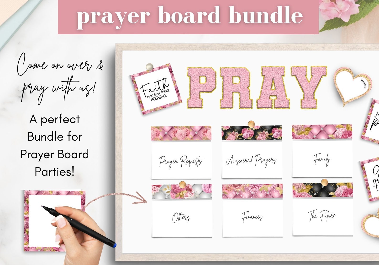 Pink Prayer Board Bundle, Prayer Board Party Printables, Christian ...