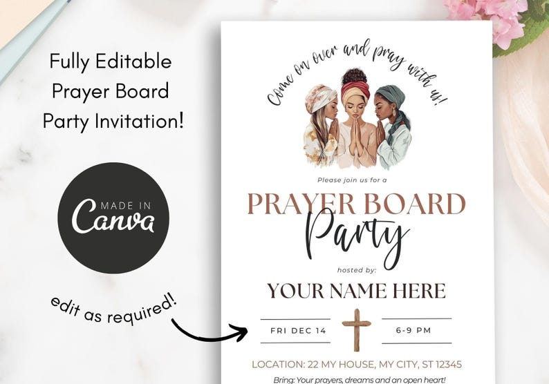 Prayer Board Party Invitation, Editable Prayer Party Invite, Prayer ...
