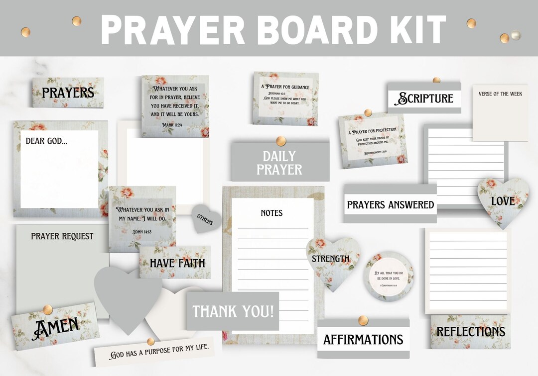 Printable Prayer Board Kit, Vintage Floral Prayer Board, Prayer Cards ...