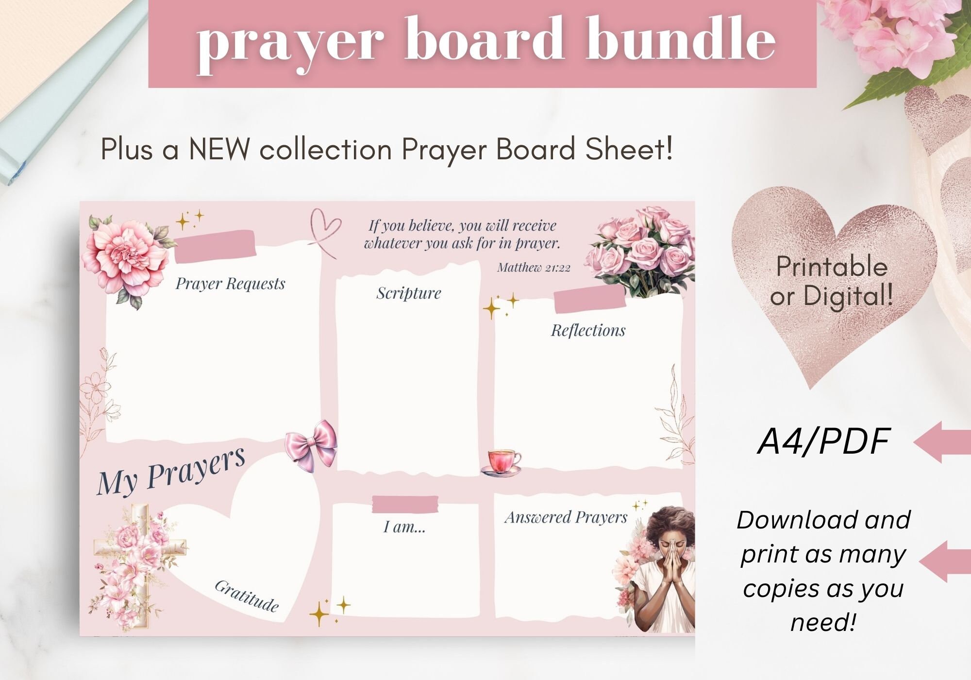 Pink Prayer Board Bundle, Prayer Board Party Printables, Christian ...