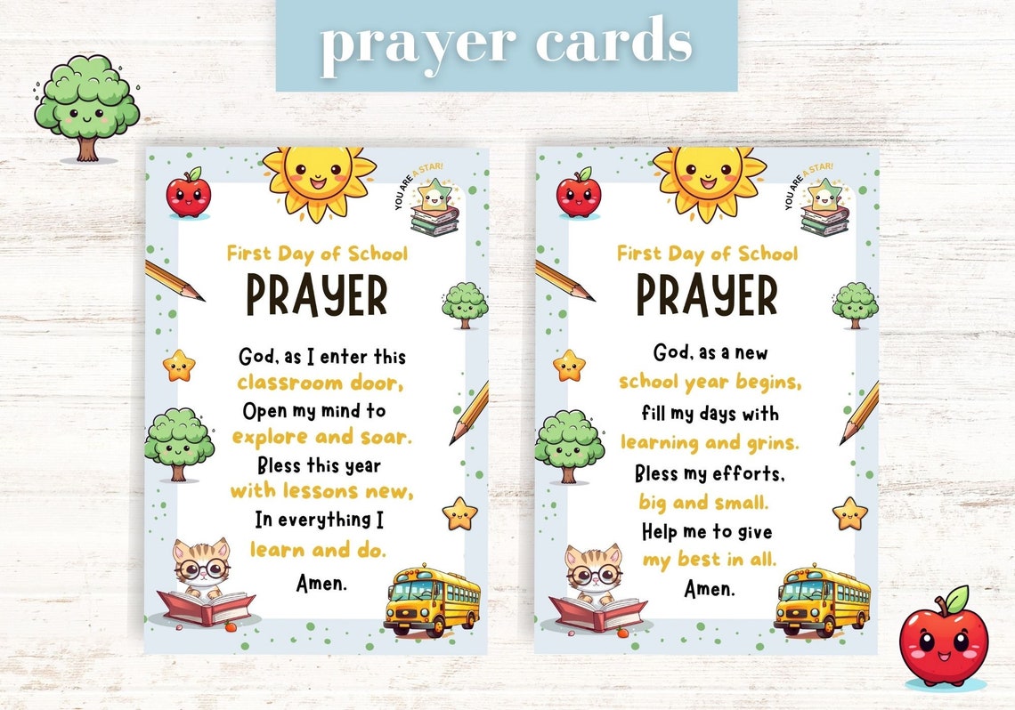 First Day of School Prayer Cards Back to School Prayers - Etsy