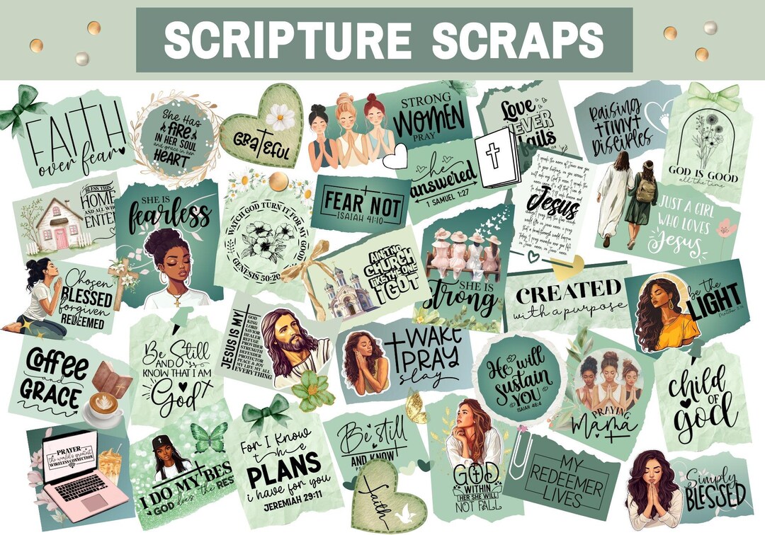 Scripture Scraps Printable, Faith Junk Journal Scraps, Prayer Board Kit ...