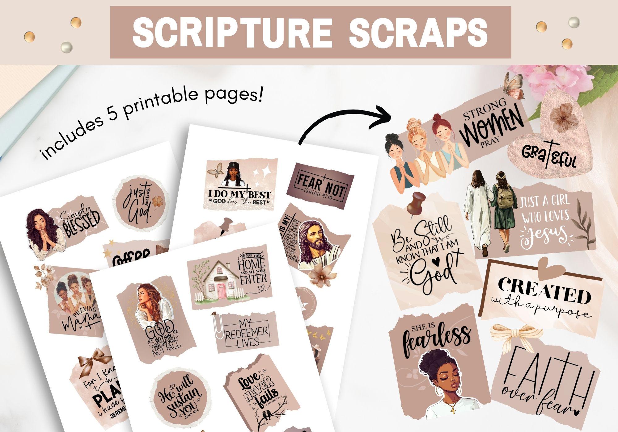 Scripture Scraps Printable, Faith Junk Journal Scraps, Prayer Board Kit ...