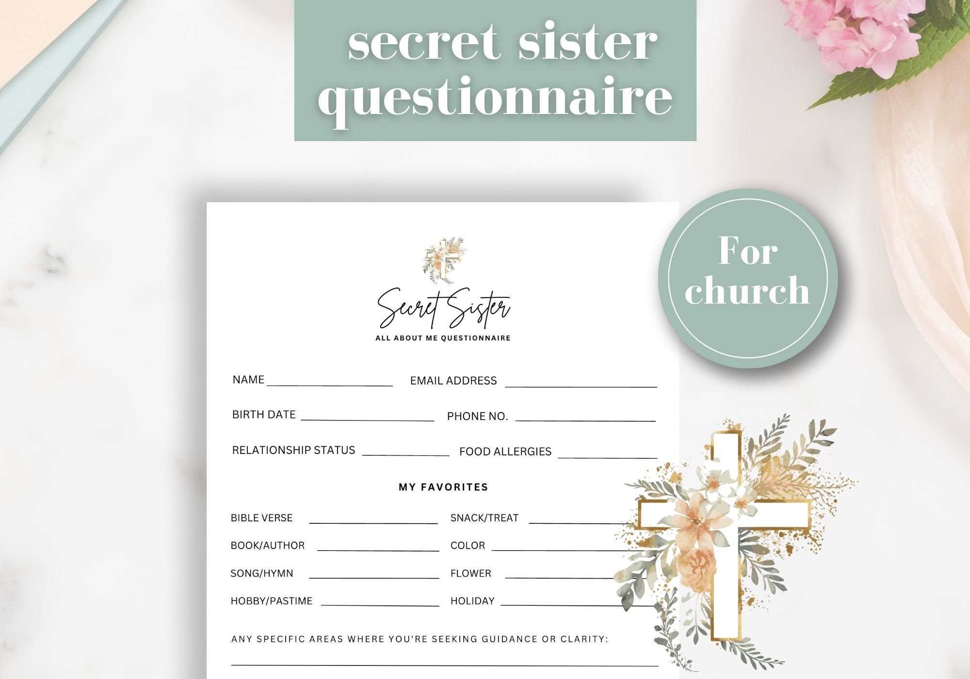 Church Secret Sister Questionnaire, Printable Secret Sister Survey ...