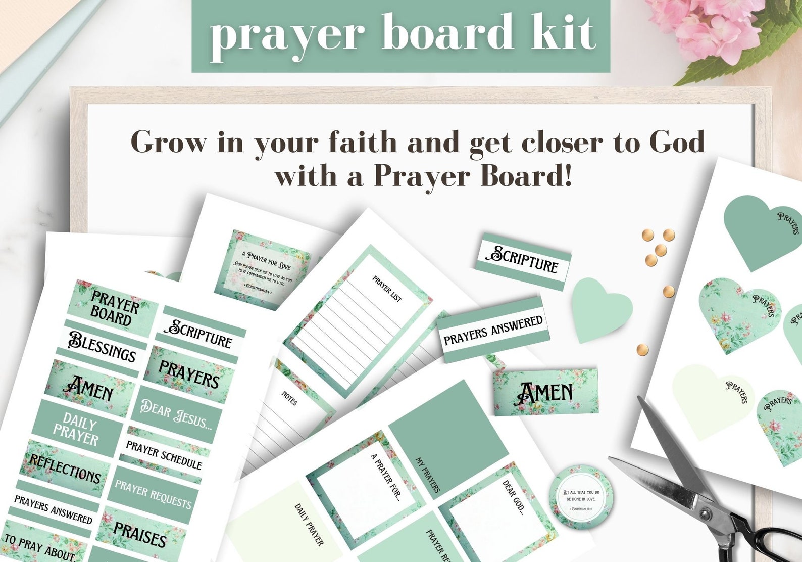 Printable Prayer Board Kit, Vintage Floral Prayer Board, Prayer Cards ...