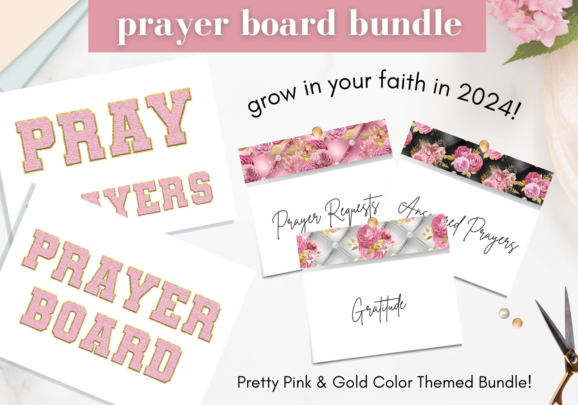 Pink Prayer Board Bundle, Prayer Board Party Printables, Christian ...