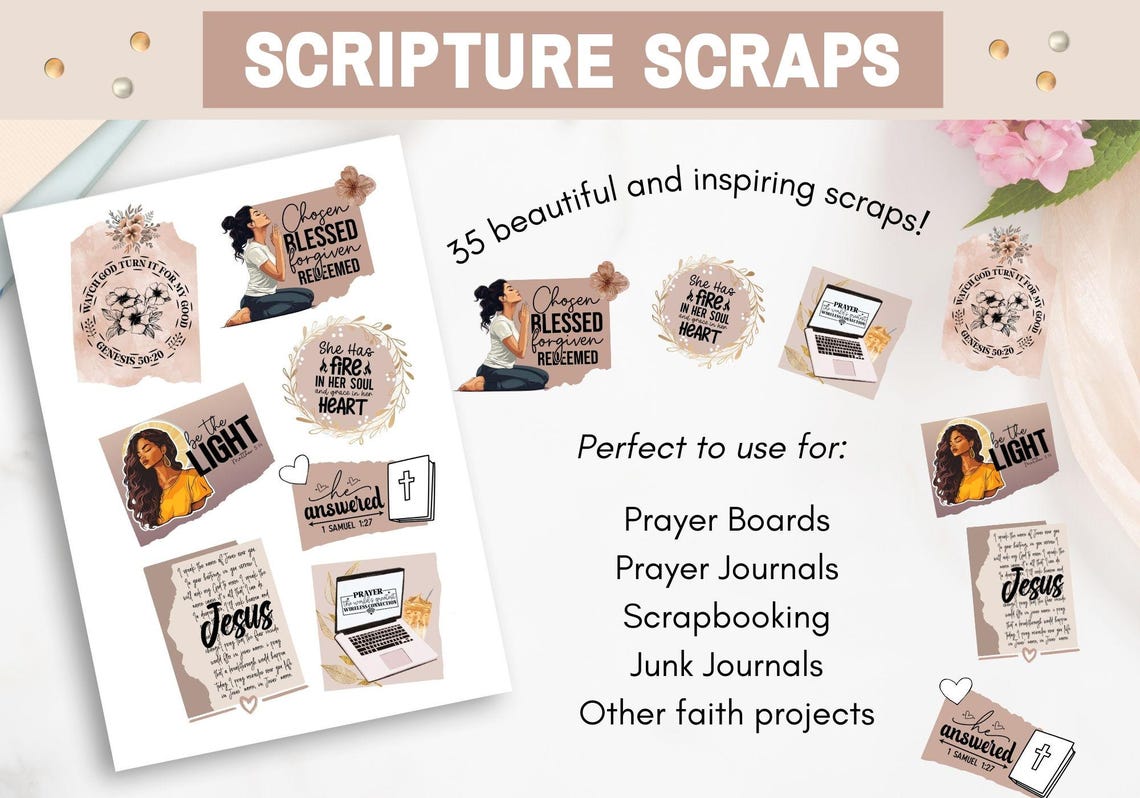 Scripture Scraps Printable, Faith Junk Journal Scraps, Prayer Board Kit ...