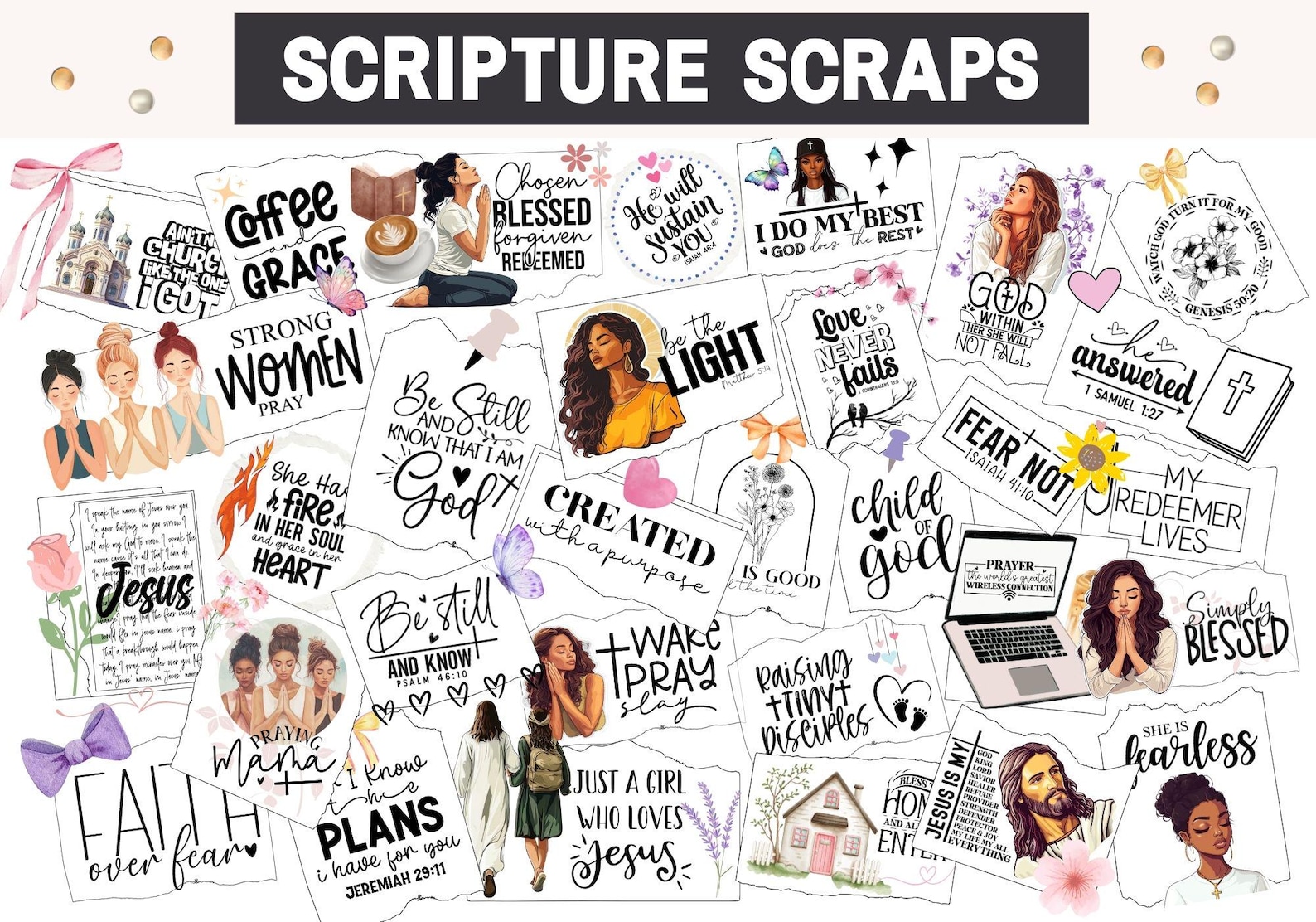 Scripture Scraps Printable, Faith Junk Journal Scraps, Prayer Board Kit ...