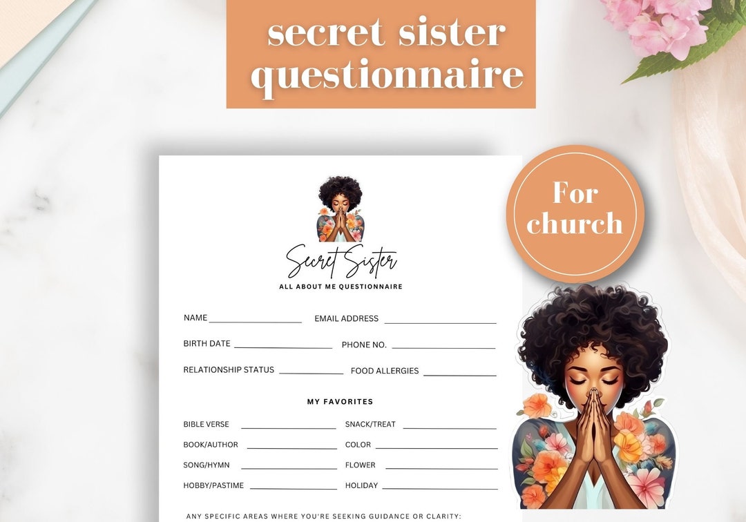 Church Secret Sister Questionnaire, Printable Secret Sister Survey ...