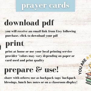 First Day of School Prayer Cards Back to School Prayers - Etsy