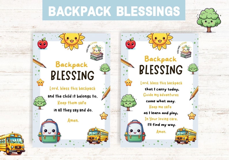 Backpack Blessings, Back to School Backpack Prayer, Prayer Tag, Sunday ...