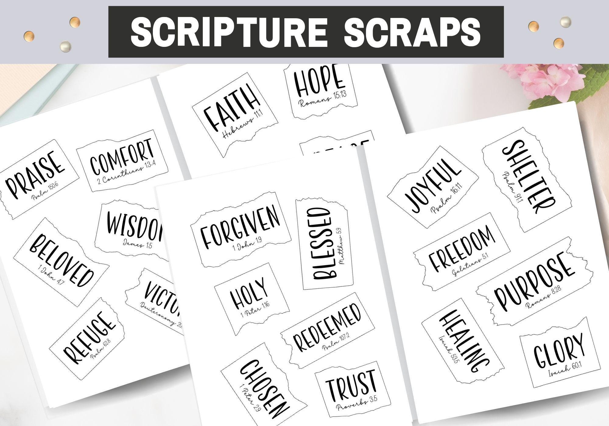 Scripture Scraps Printable, Faith Junk Journal Scraps, Prayer Board Kit ...