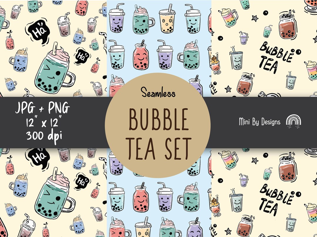 Instant Download Seamless Boba Tea Print Kawaii Digital Paper Cute ...