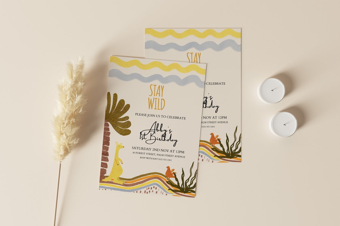 Australian Animals Birthday Invite Editable Template Kangaroo Birthday ...