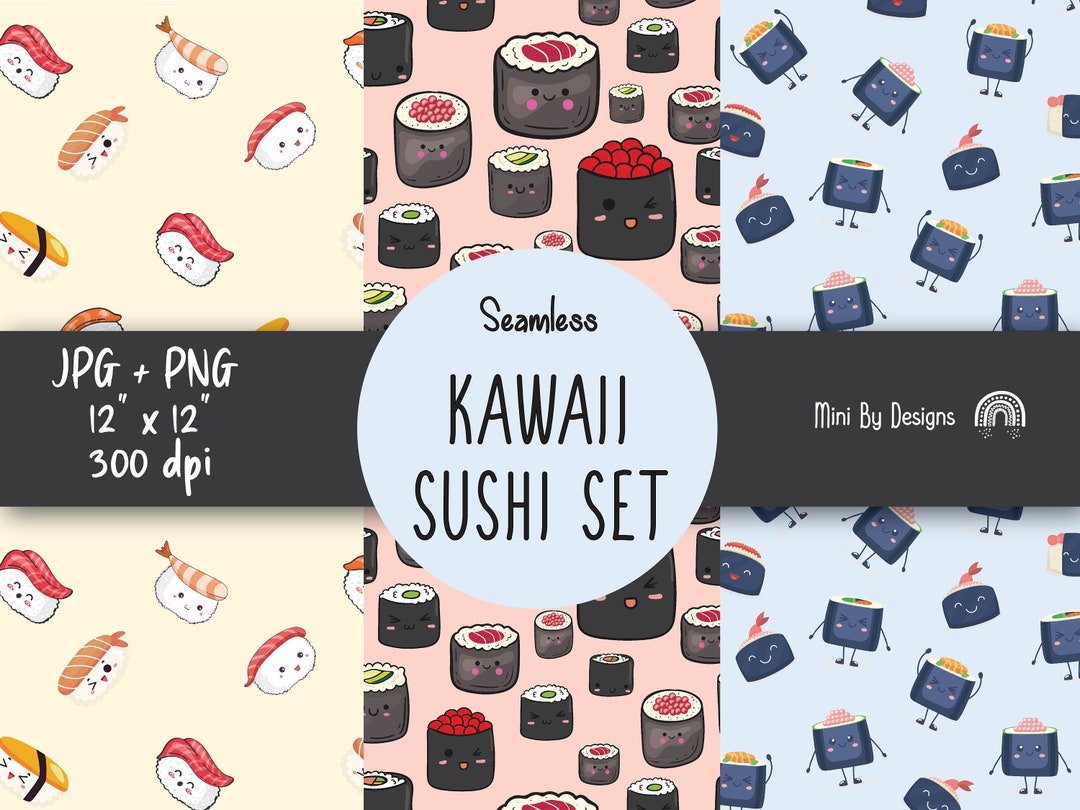 Kawaii Seamless Pattern Sushi Digital Download Pack Retro Repeating ...