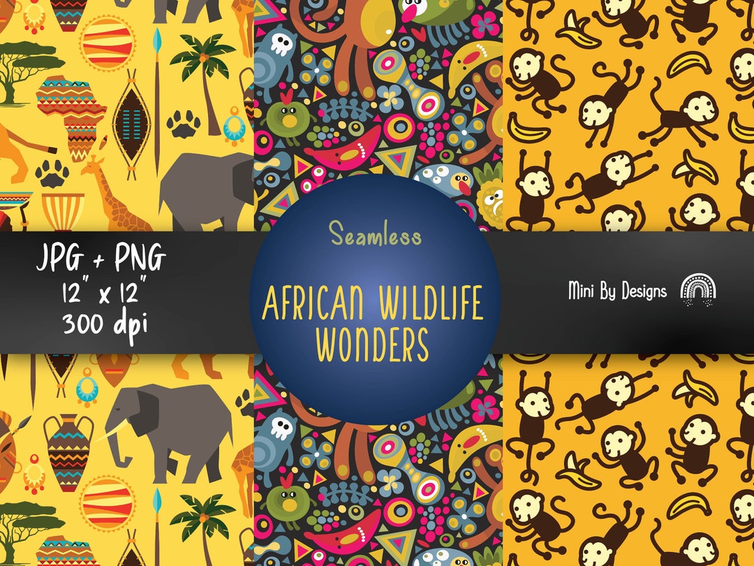 Cute African Animals Seamless Pattern for Commercial Use Wild Savanna ...
