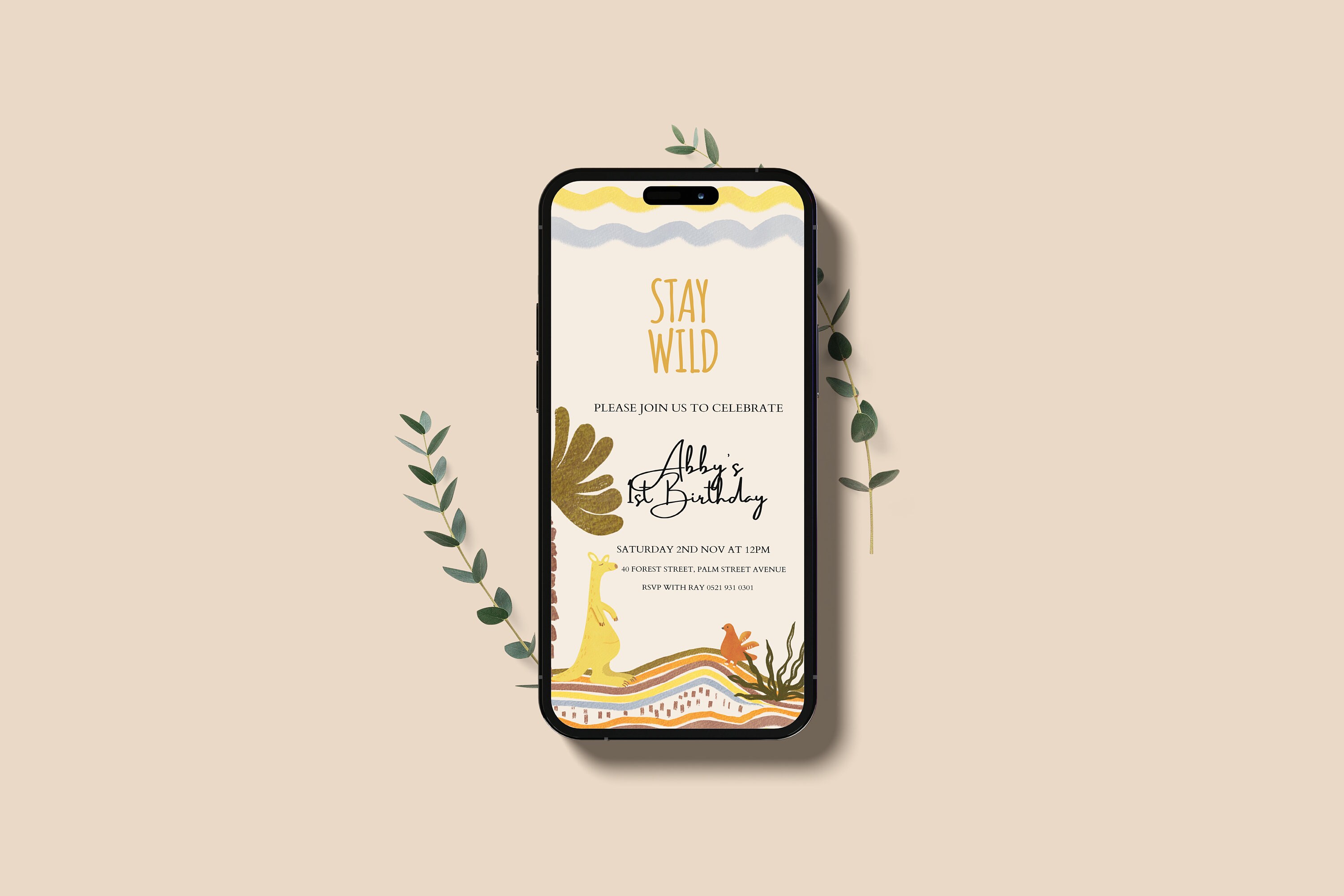 Australian Animals Birthday Invite Editable Template Kangaroo Birthday ...