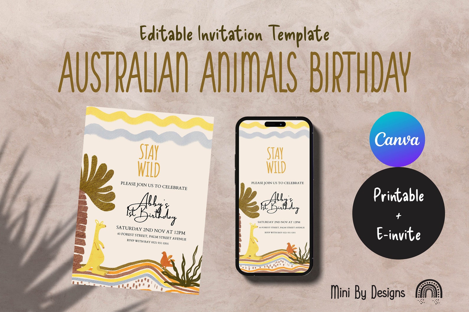 Australian Animals Birthday Invite Editable Template Kangaroo Birthday ...