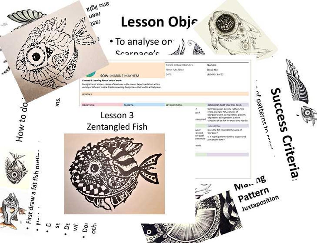 Children's Art Lesson, Zentangle Fish Lesson, Marine Mayhem Lesson 3 ...