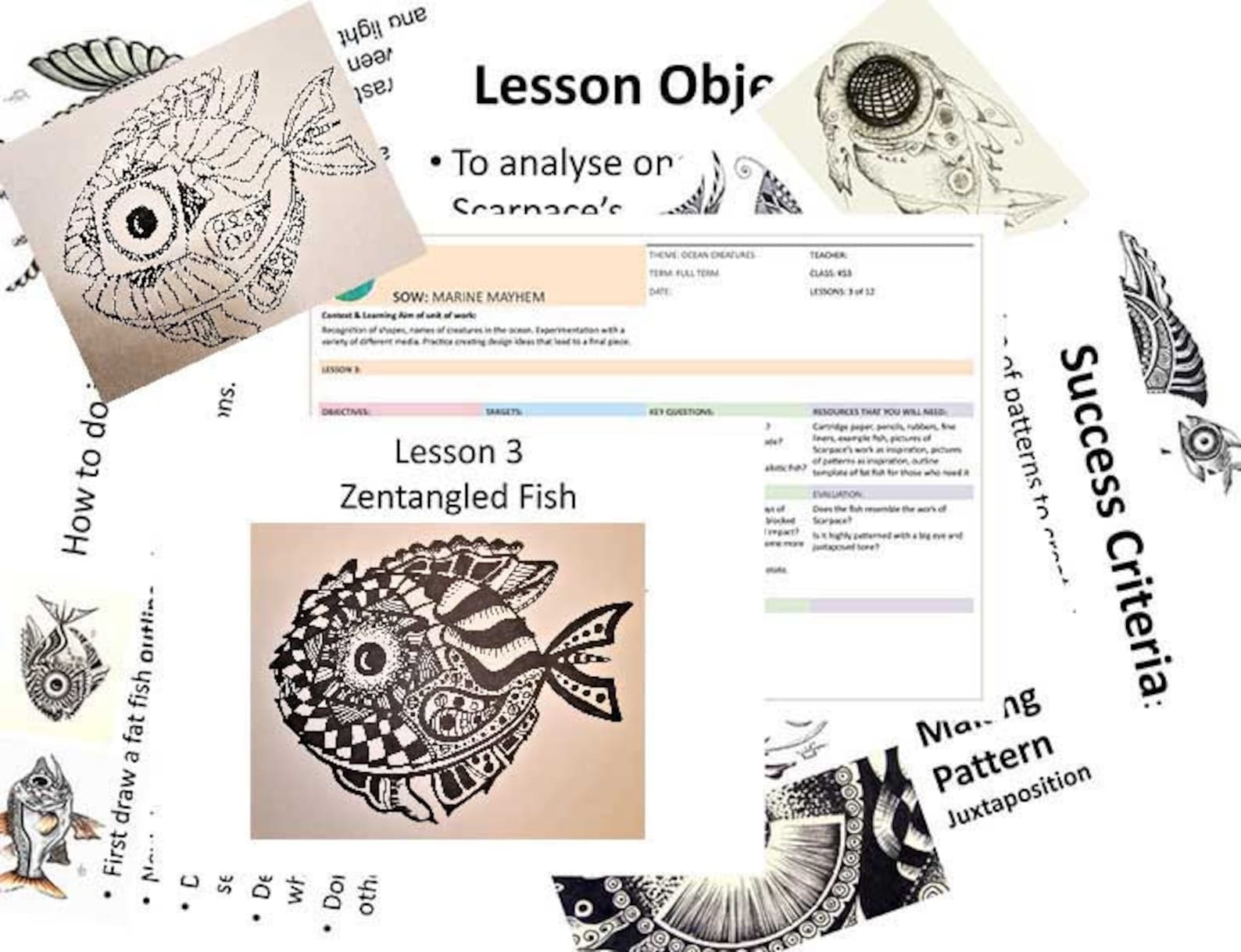 Children's Art Lesson, Zentangle Fish Lesson, Marine Mayhem Lesson 3 ...