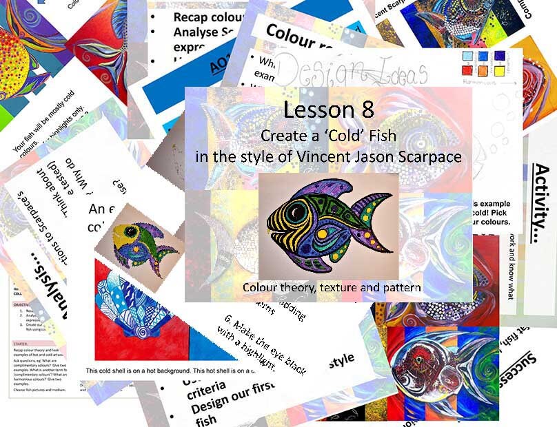 Abstract Fish Painting Lesson, Cold Colors Pattern Tutorial (digital ...