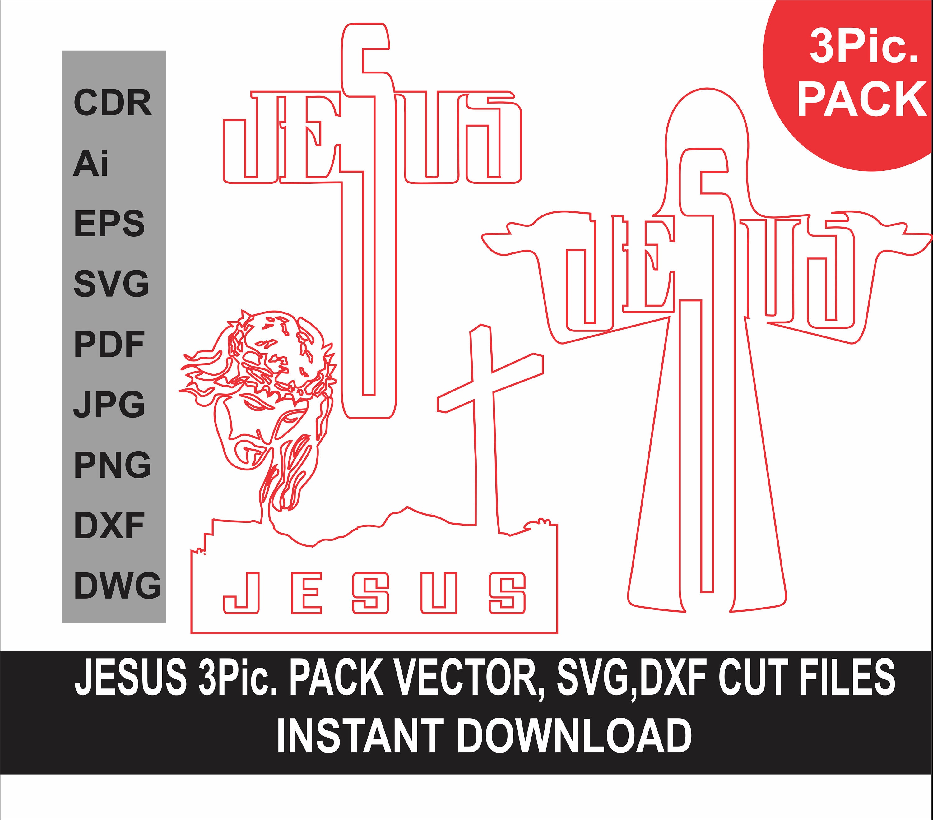 3 Pc JESUS Cross Laser Cut, Digital Art. Vector File for Laser Cutting ...